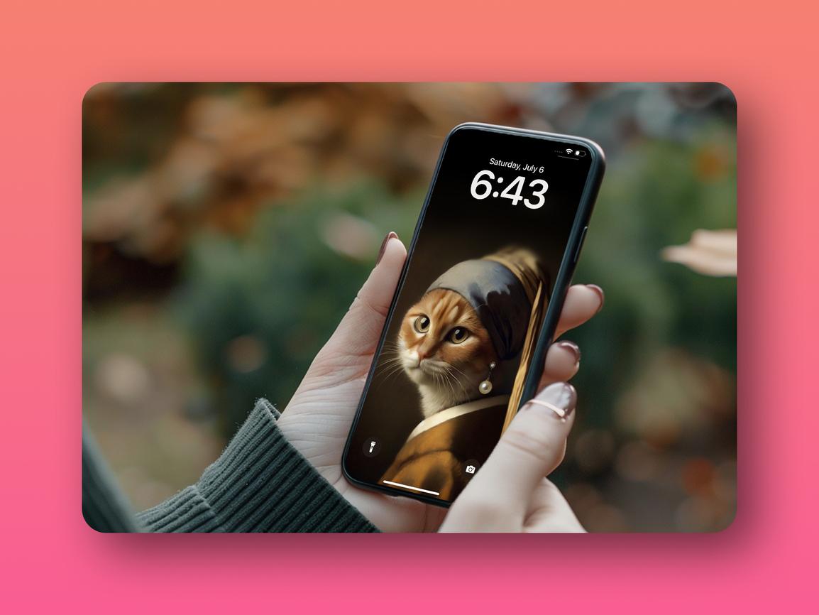 Smartphone with cat in artsy costume wallpaper